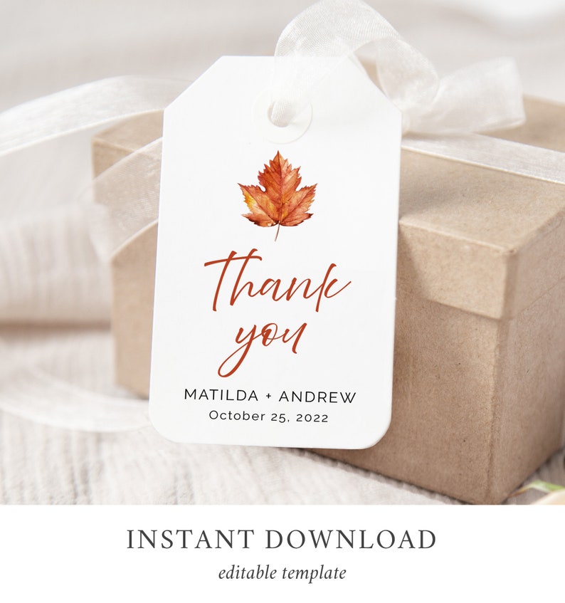 Maple Leaf Editable Tags Printable Fall Favor Tags Modern - Etsy UK