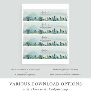 Mountains Editable Water Bottle Labels, Woodland Water Bottle Label DIY ...