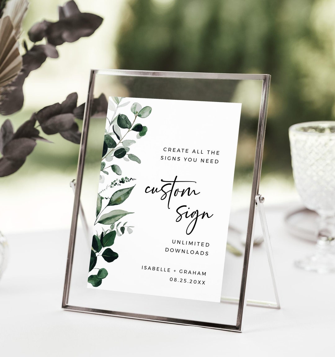 Greenery Custom Wedding Sign, Botanical Table Top Sign, Printable ...
