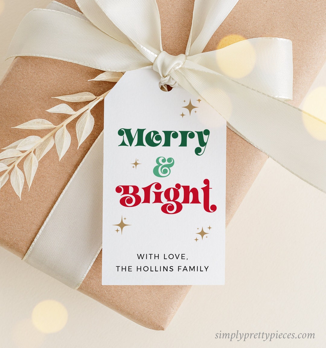 Retro Christmas Gift Tags Boho Holiday Tags Merry & Bright - Etsy