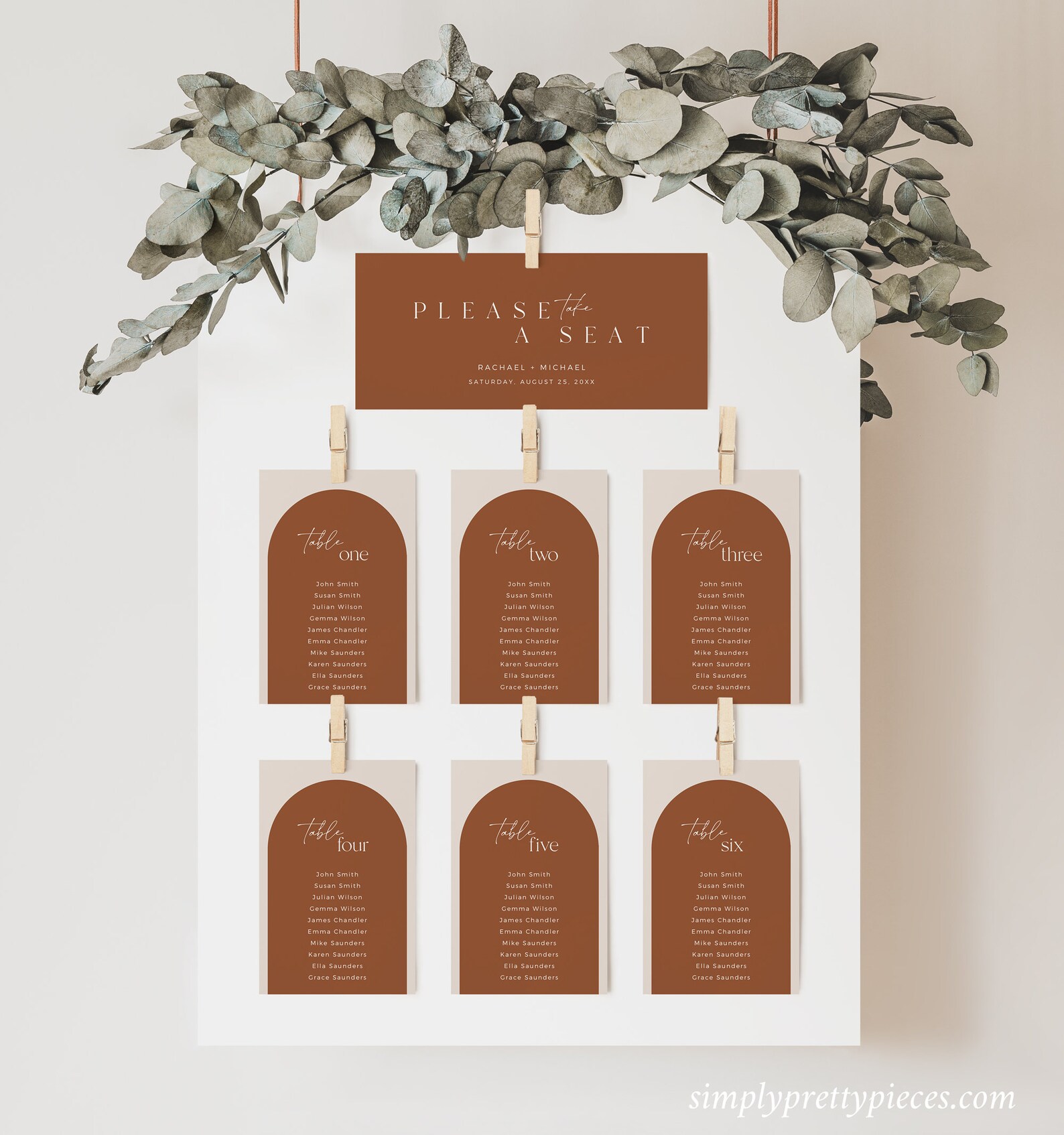 Boho Arch Editable Seating Chart Template Terracotta Arched - Etsy