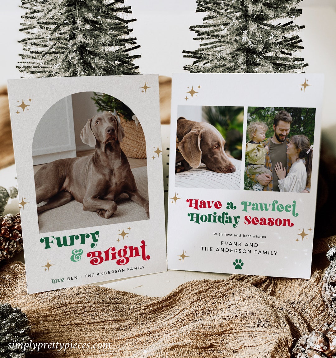 Pet Christmas Card Template With Photo Editable Furry & Bright Holiday ...