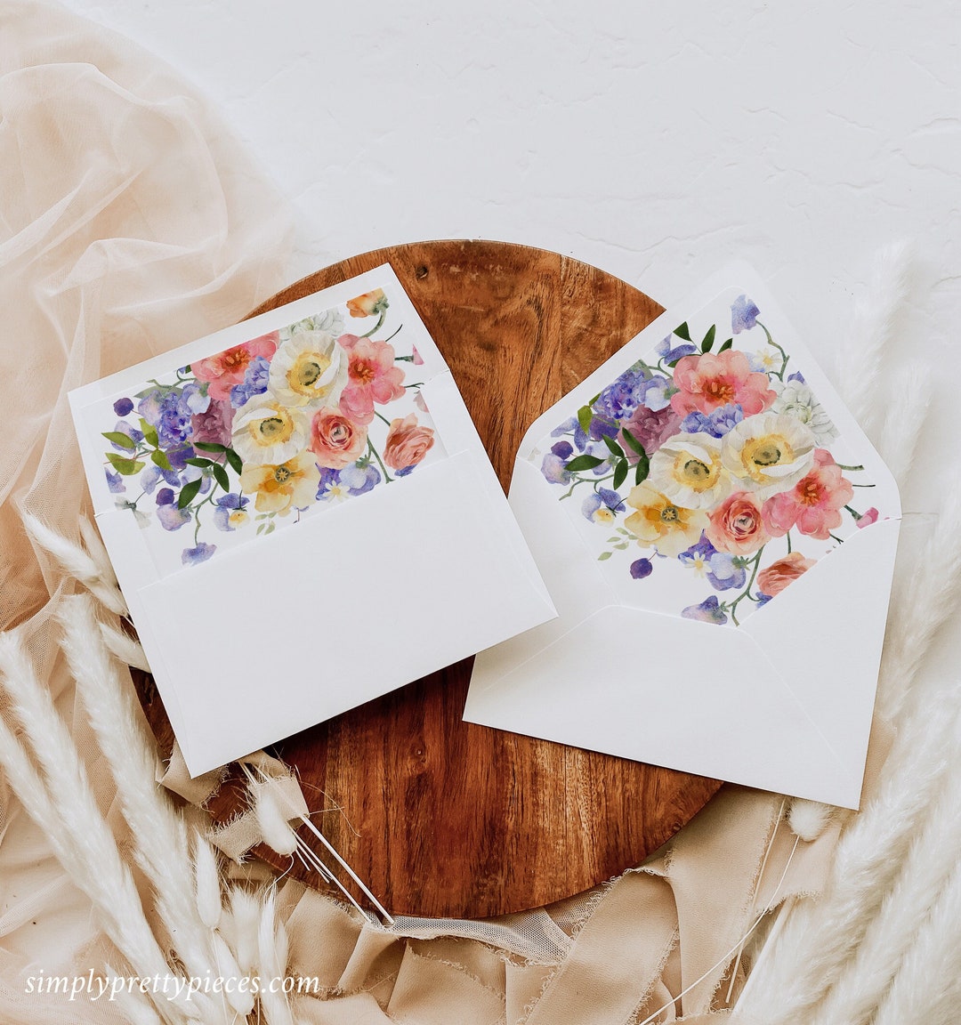 Floral Envelope Liner, Wedding Envelope Liner With Flowers, Printable ...