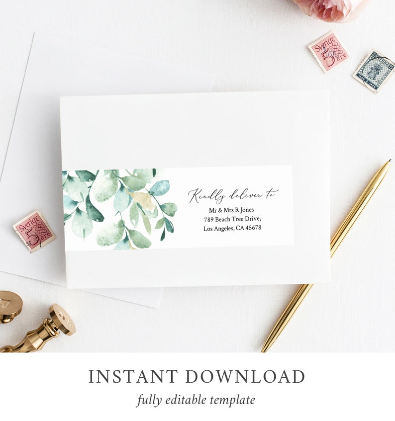 Eucalyptus Editable Wrap Around Address Label Template - Etsy