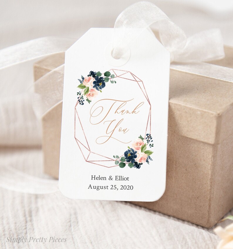 Navy Blush Rose Gold Geometric Editable Tags Printable Navy | Etsy