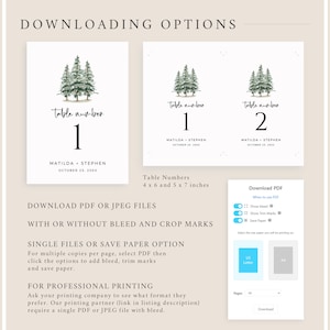 Editable Woodland Table Numbers, Printable Modern Evergreen Pine ...