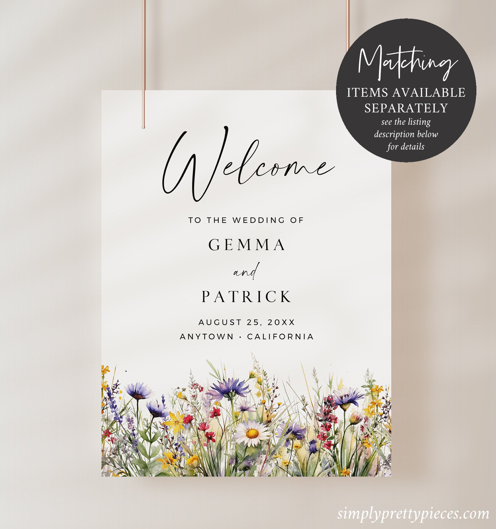 Bright Wildflower Custom Wedding Sign, Wildflower Table Top Sign ...