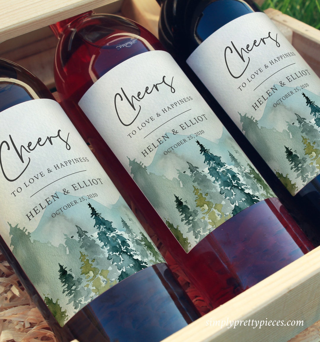 Woodland Rustic Editable Wine Bottle Labels, Mountains Full Size Wine ...