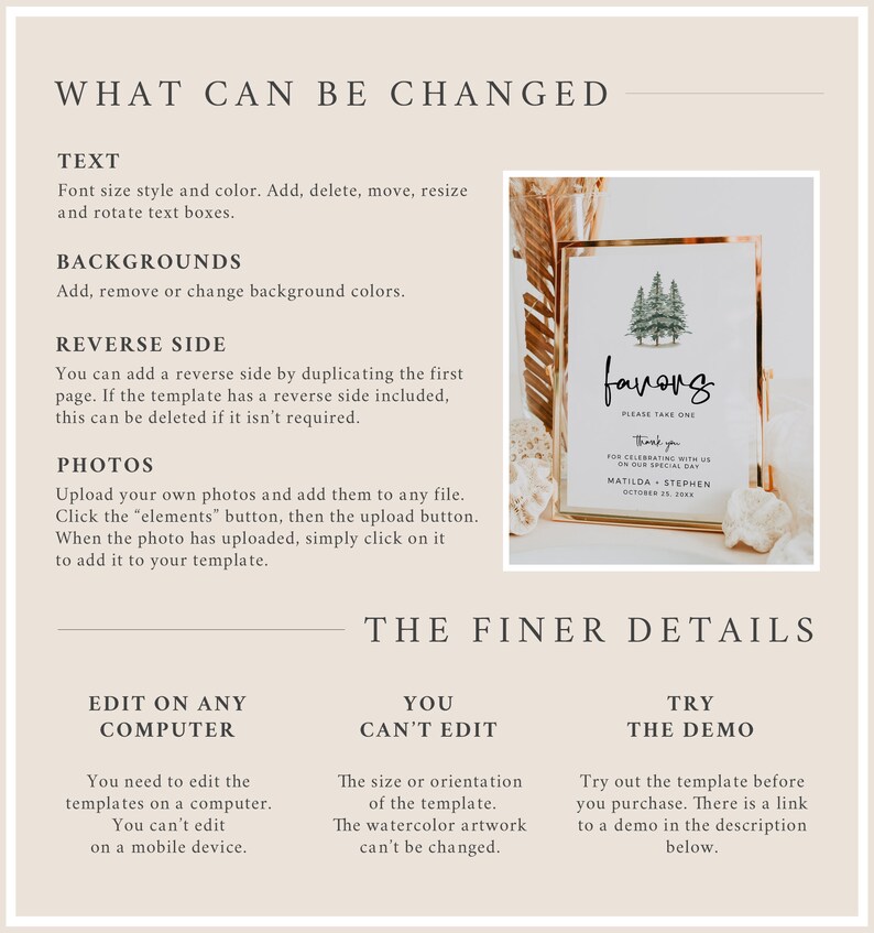 Editable Forest Favors Sign, Minimal Favours Sign, Woodland Printable ...