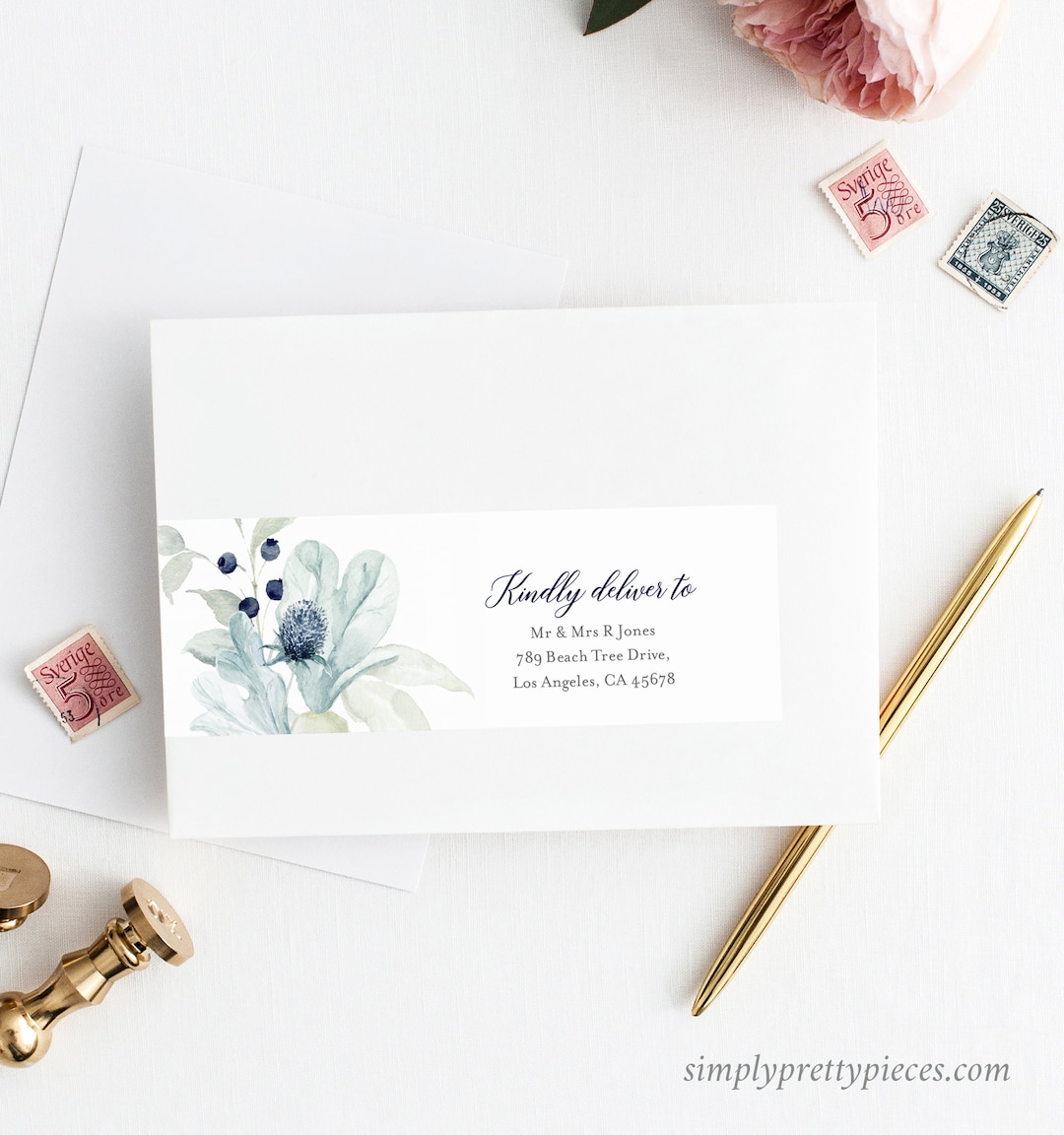 Navy Silver Gray Editable Wrap Around Address Label Template, Winter ...