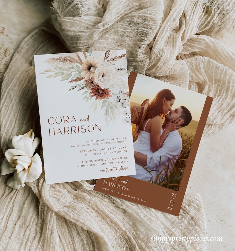 Boho Editable Photo Wedding Invite Pampas Grass Printable - Etsy
