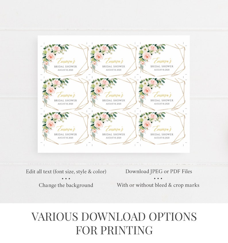 Blush Gold Geometric Editable Mini Champagne Bottle Labels | Etsy