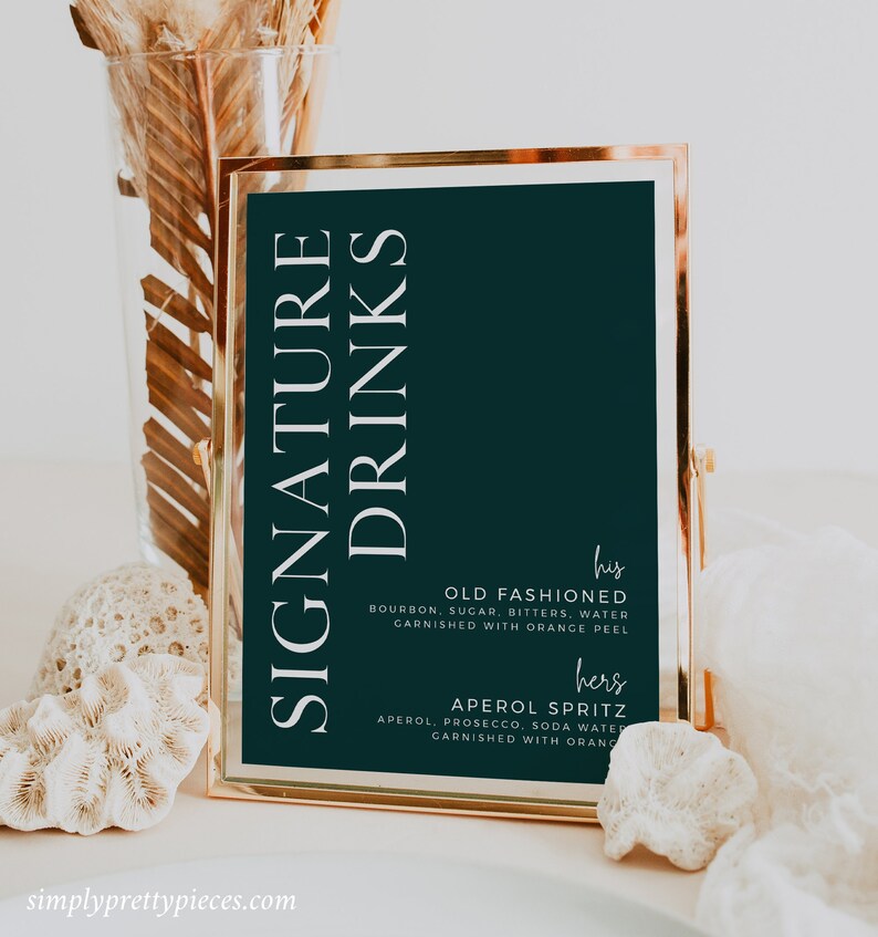 Jewel Toned Signature Drinks Sign Editable Minimal Cocktails - Etsy