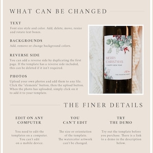 Christmas Wine Bottle Editable Label, Printable Winter Foliage Full ...
