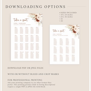 Boho Editable Seating Chart, Modern Pampas Grass Printable Table Plan ...