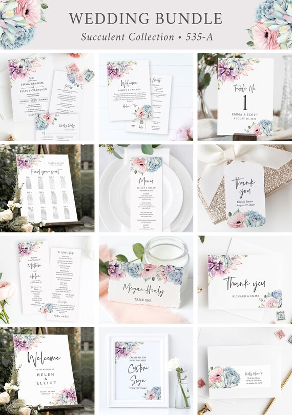 Succulent Editable Wedding Bundle Cactus Boho Printable | Etsy