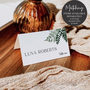 Modern Botanical Editable Table Numbers, Printable Minimal Fern Wedding ...