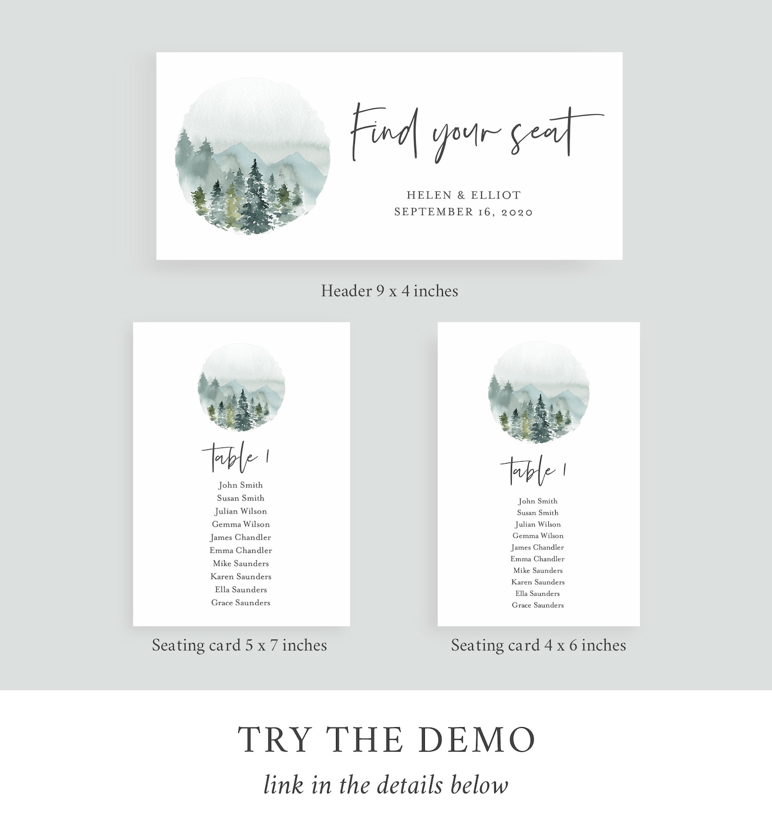 Mountains Editable Seating Chart Template, Rustic Woodland Hanging ...