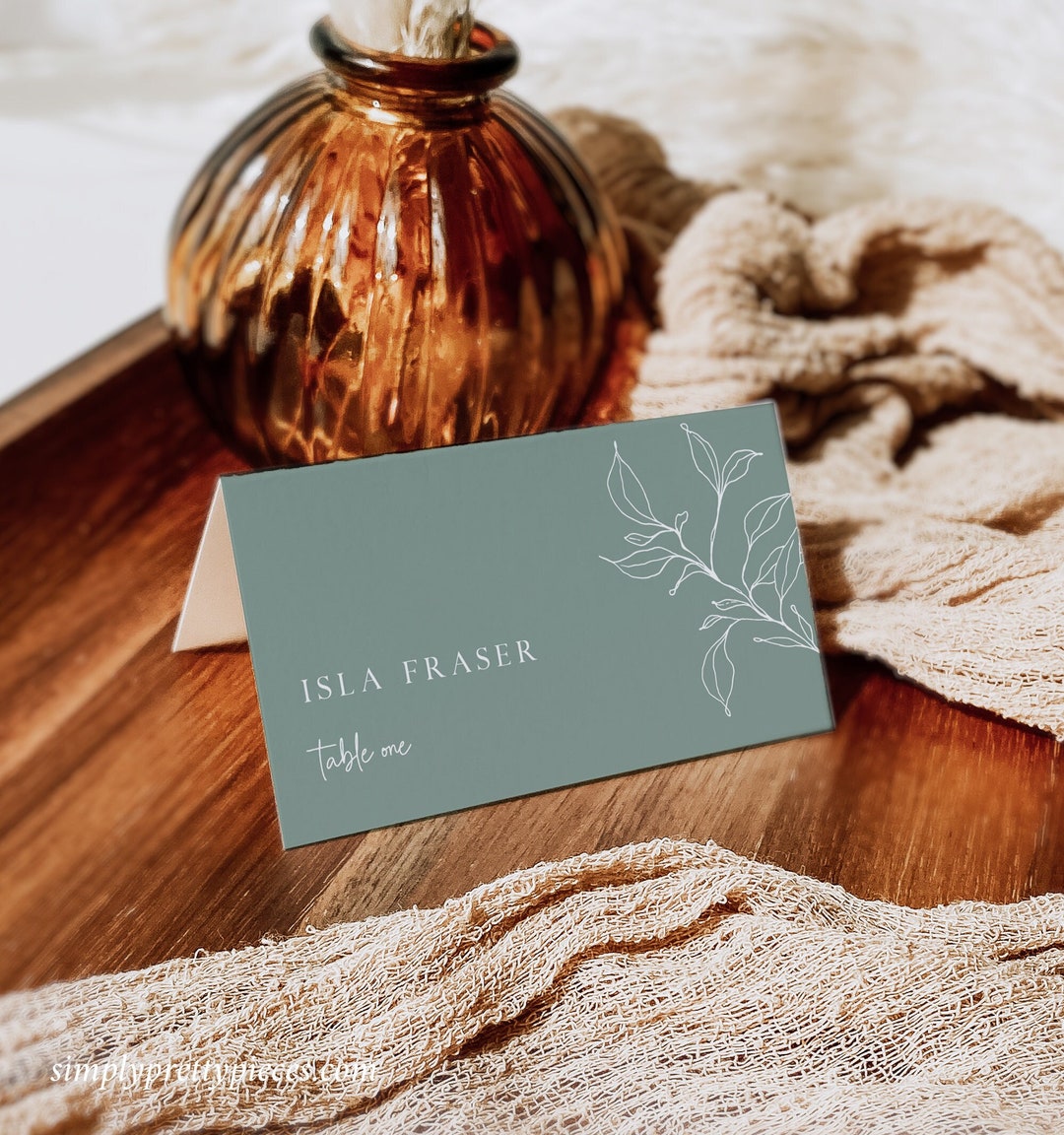Sage Green Name Card, Minimal Place Card Sage Seating Card, Botanical ...