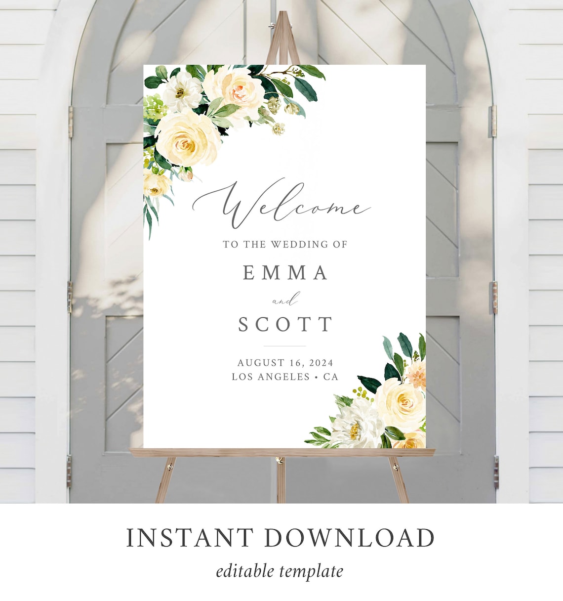 Editable Yellow Floral Wedding Welcome Sign White Green - Etsy