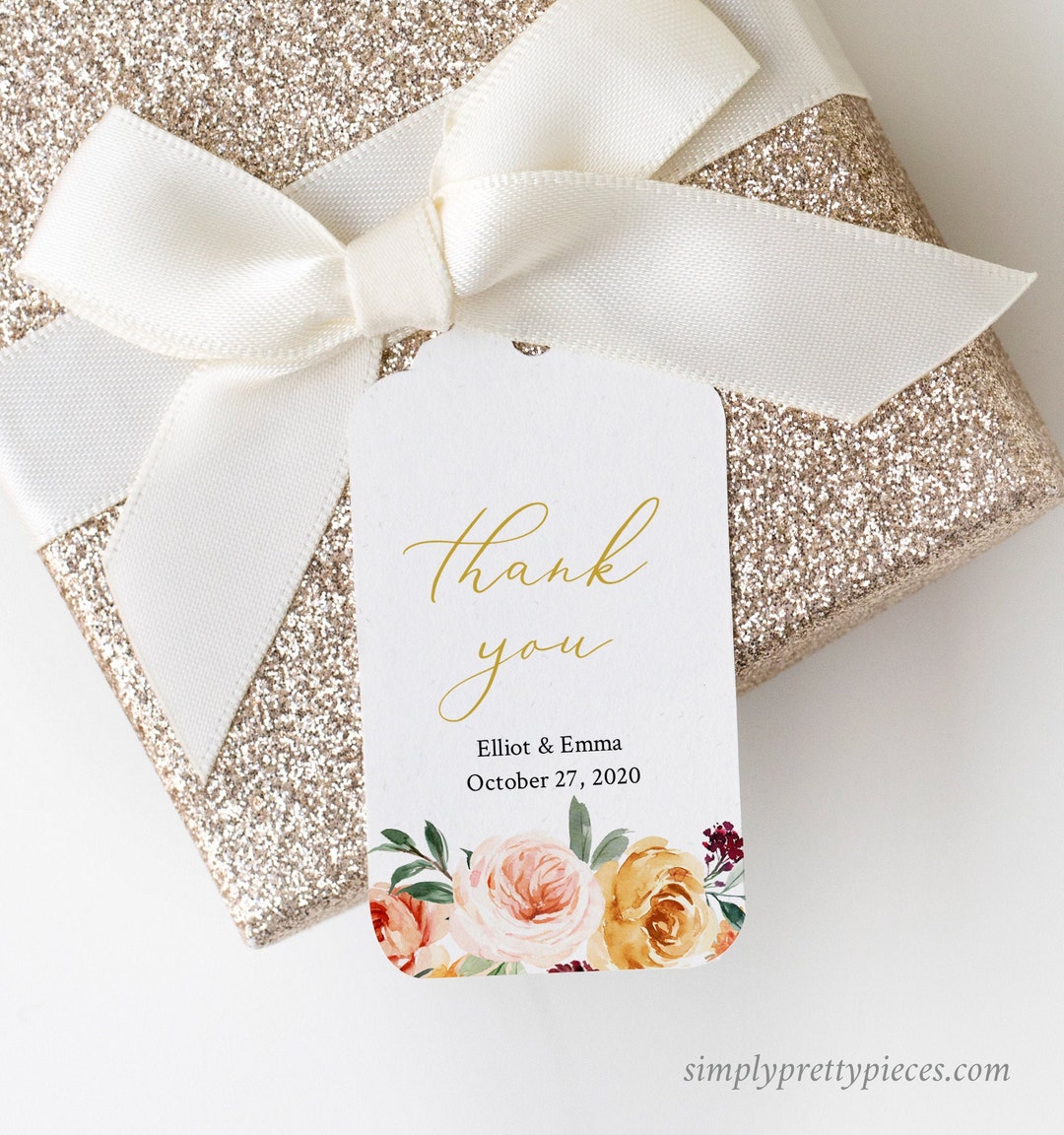 Gold Blush Floral Editable Tags, Printable Floral Favor Tags, Fall ...