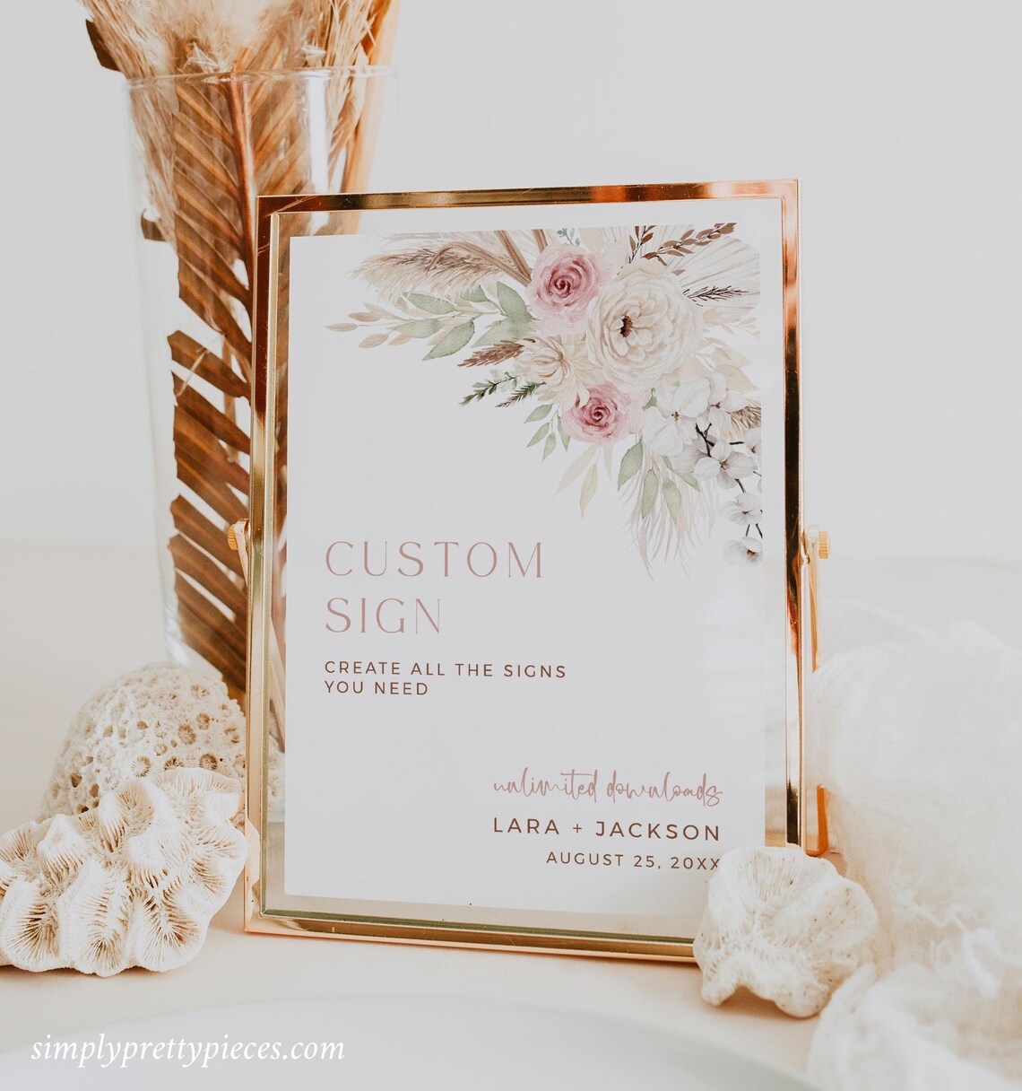 Dusty Rose Custom Wedding Sign, Boho Unlimited Signs Template, Pampas ...