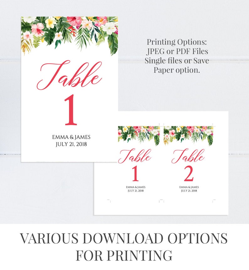 Tropical Floral Editable Table Numbers Printable Table | Etsy