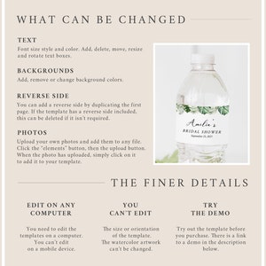 Monstera Editable Water Bottle Labels, Tropical Greenery Water Bottle ...