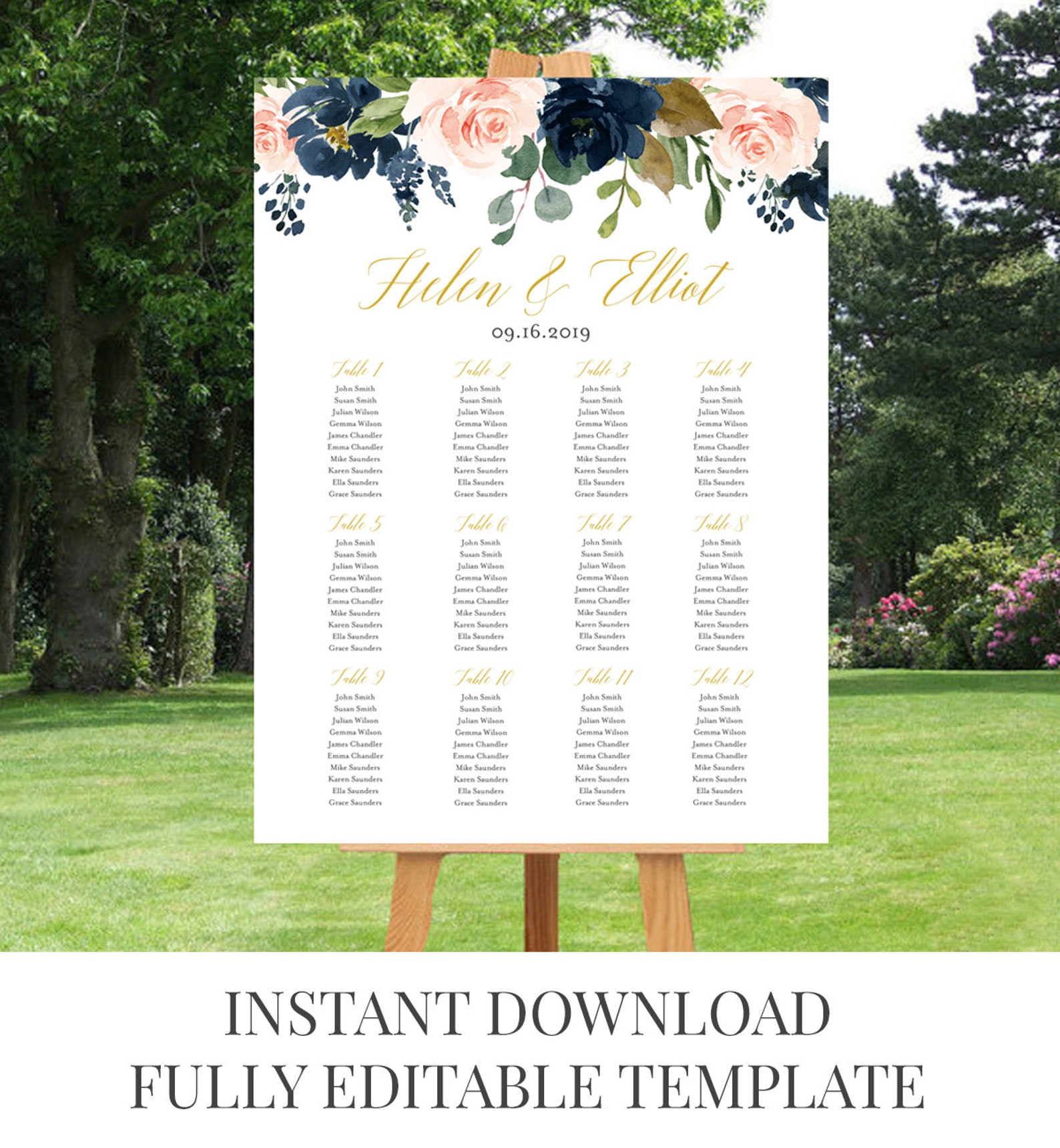 Gold Navy Blush Editable Wedding Bundle Printable Pink - Etsy