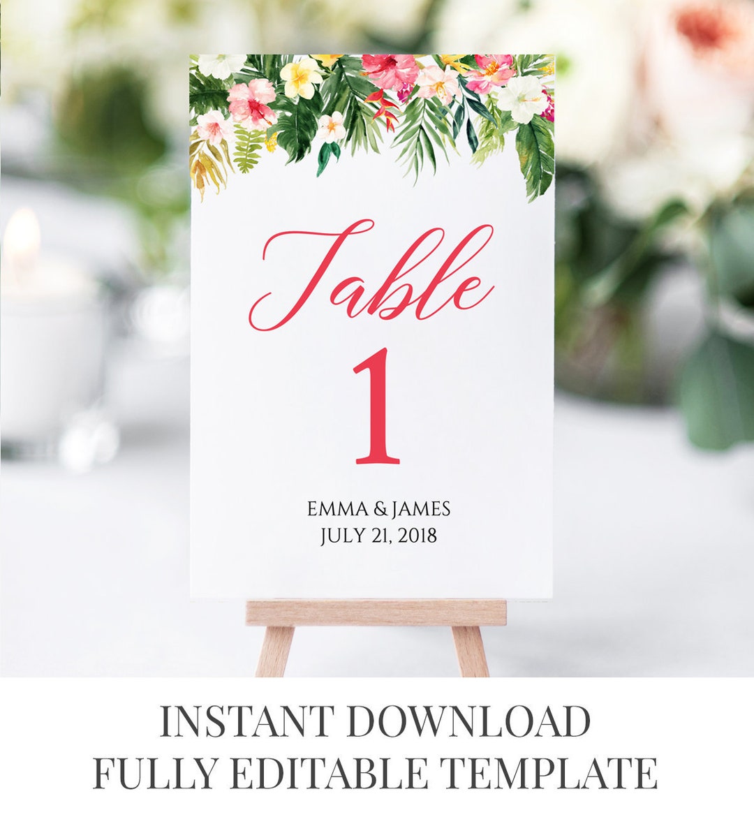 Tropical Floral Editable Table Numbers, Printable Table Numbers, Pink ...