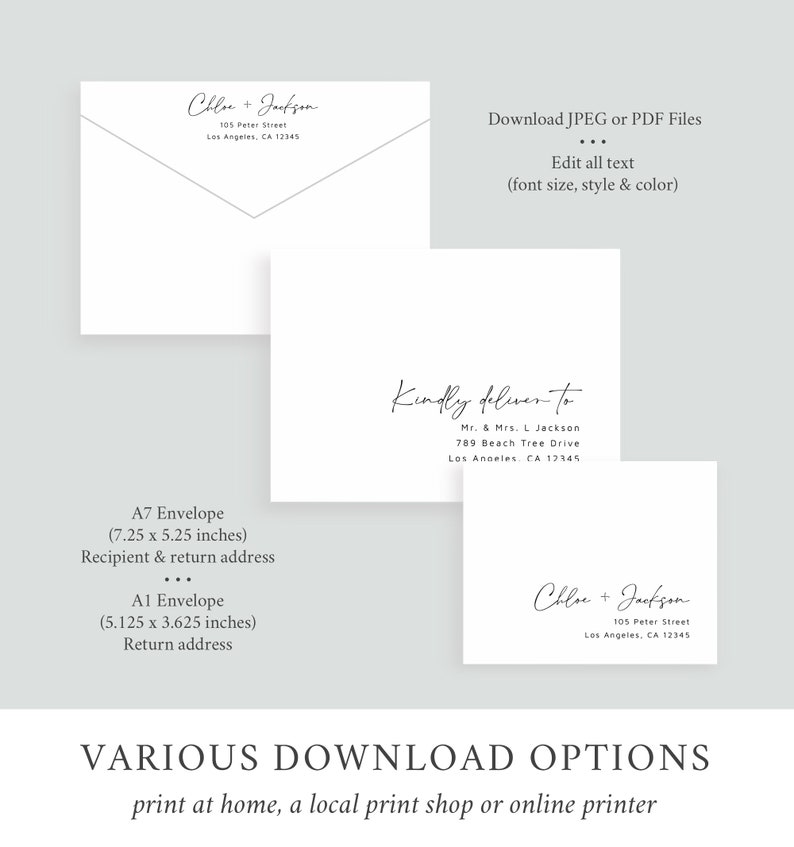 Minimalist Printable Envelope Template Modern Editable - Etsy