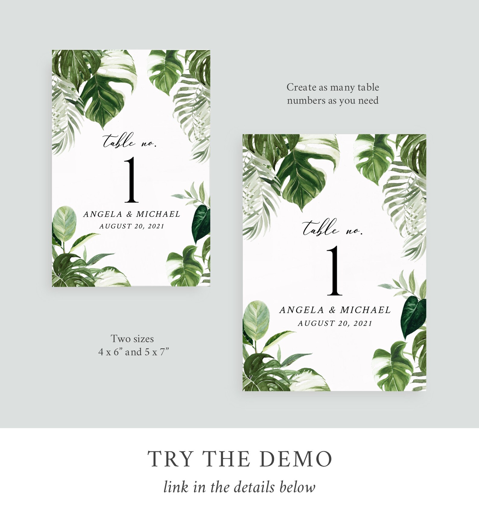 Monstera Editable Table Numbers, Printable Tropical Greenery Wedding ...