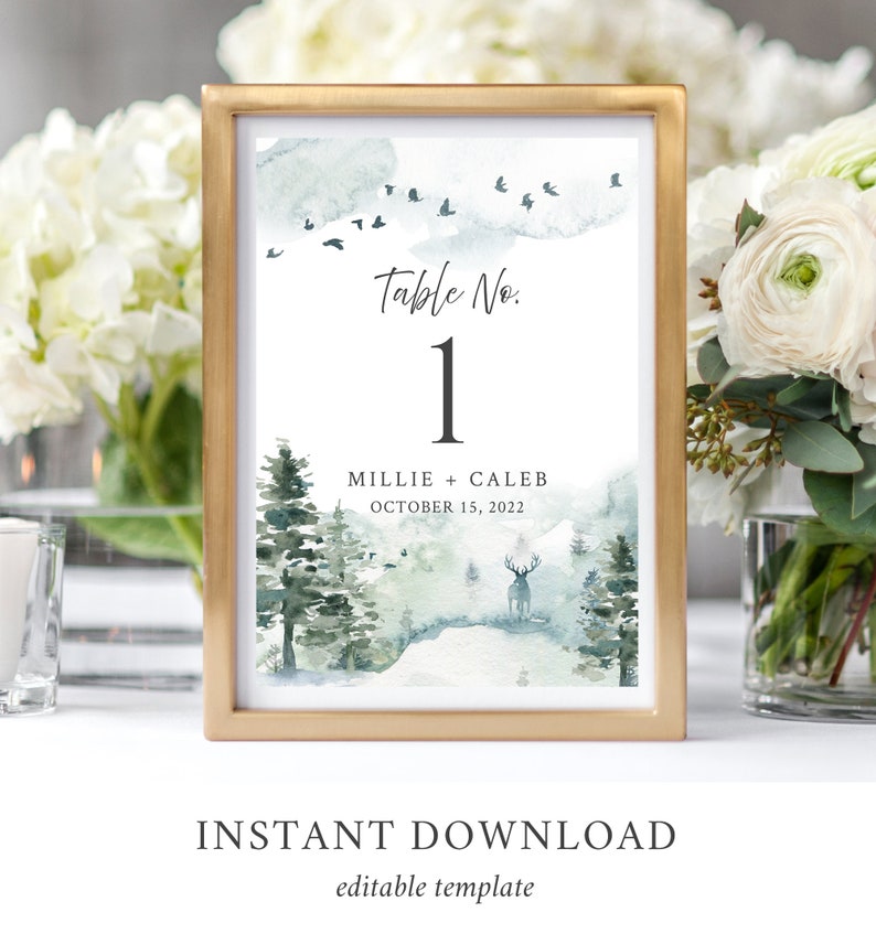 Forest Editable Table Numbers Printable Rustic Table Numbers - Etsy