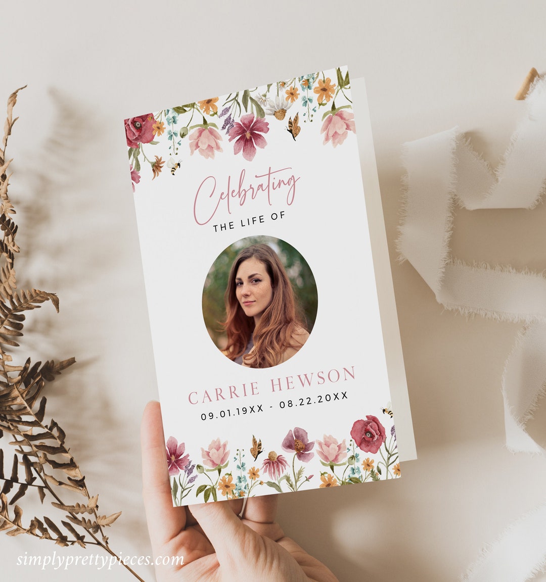 Wildflower Funeral Booklet Program Woman, Foldable Celebration of Life ...