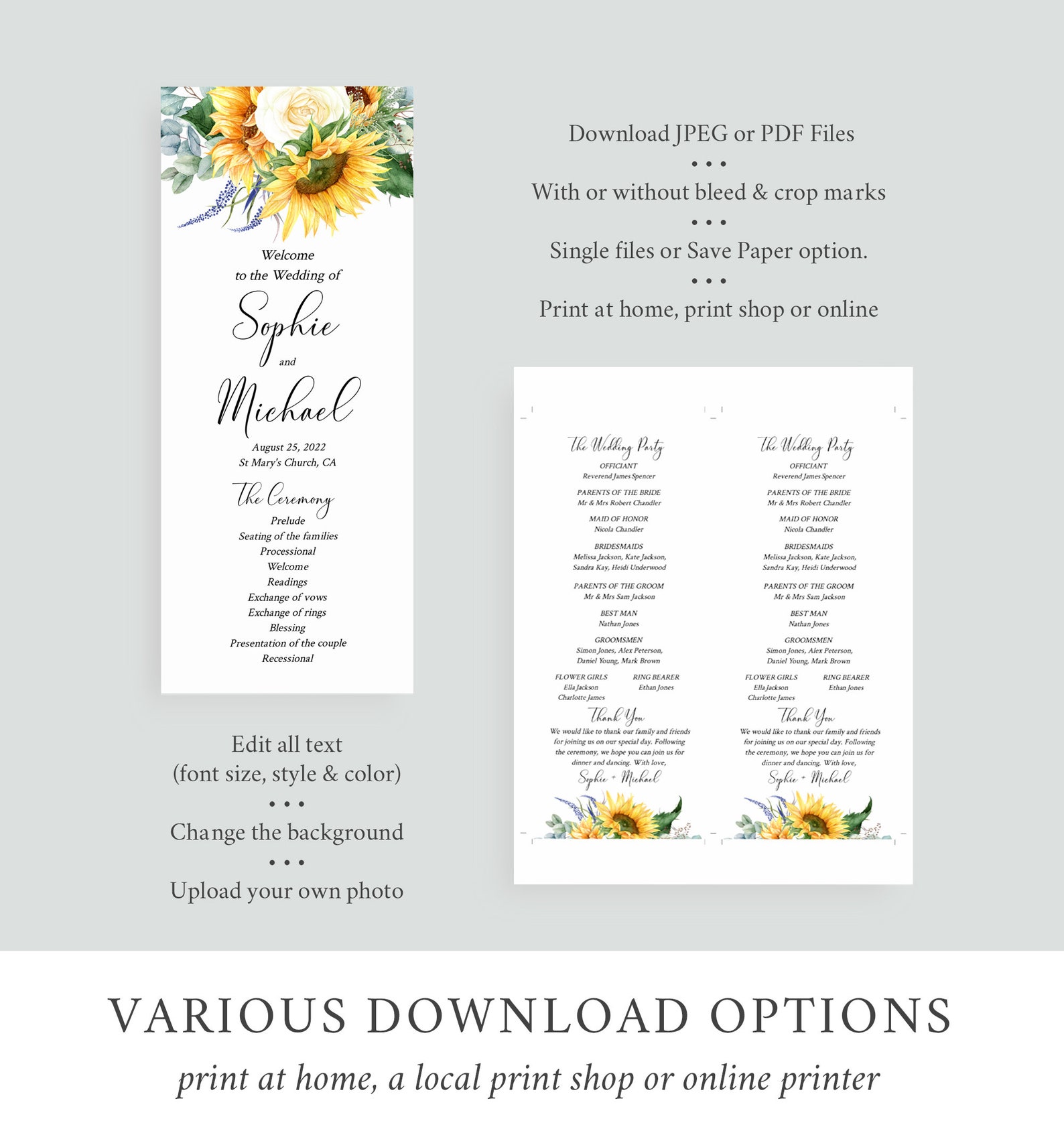Sunflower Editable Wedding Program Yellow Floral Program - Etsy