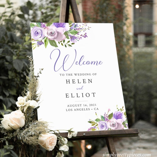 Lavender Wedding Welcome Sign Template Floral Lilac Editable - Etsy