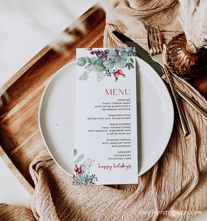 Editable Christmas Menu Template Modern Winter Foliage - Etsy