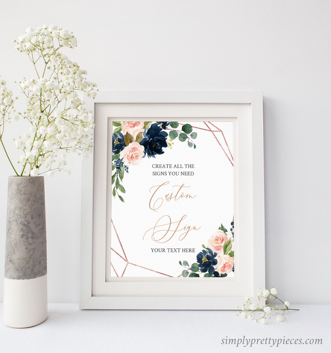 Editable Navy Blush Geometric Bridal Shower Bundle Printable | Etsy