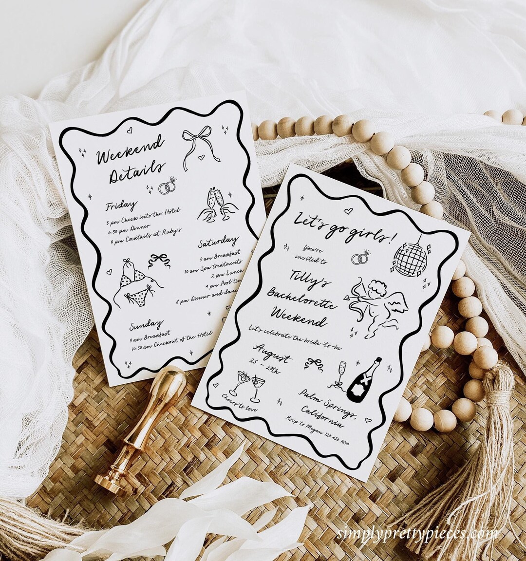 Doodle Bachelorette Invitation and Itinerary, Hand Drawn Bachelorette ...