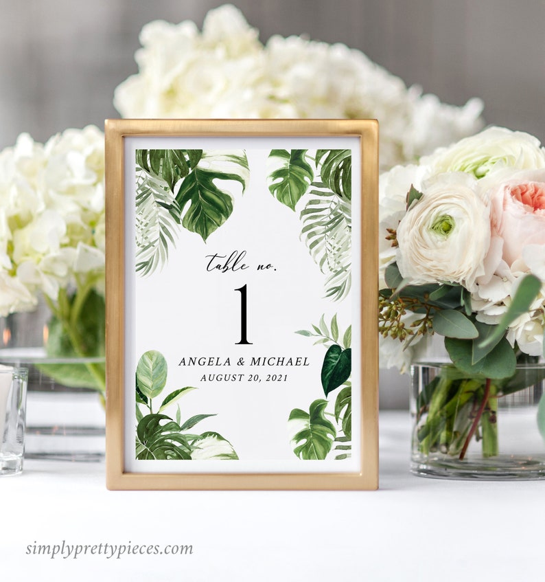 Monstera Editable Table Numbers Printable Tropical Greenery | Etsy