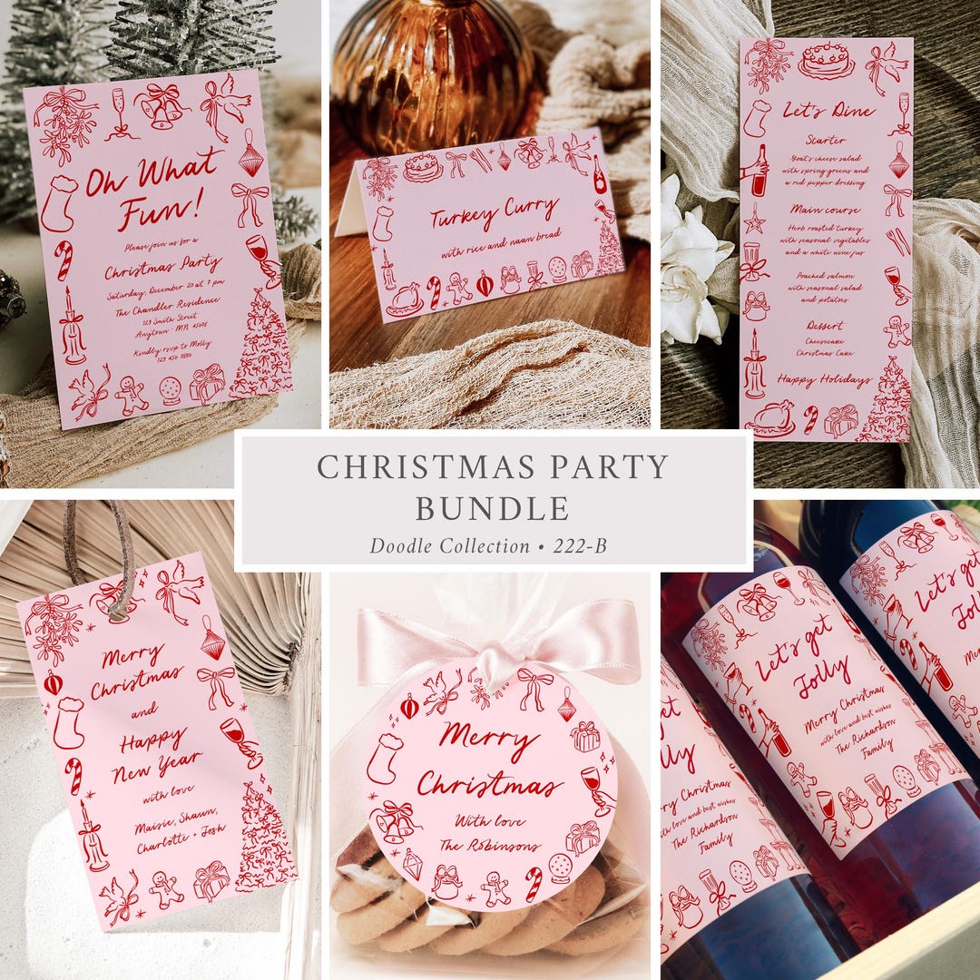 Doodle Christmas Party Bundle Holiday Party Pack, Printable Christmas ...