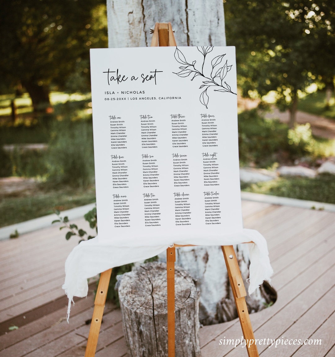 Wedding Seating Chart Minimalist, Modern Seating Plan, Minimal Table ...
