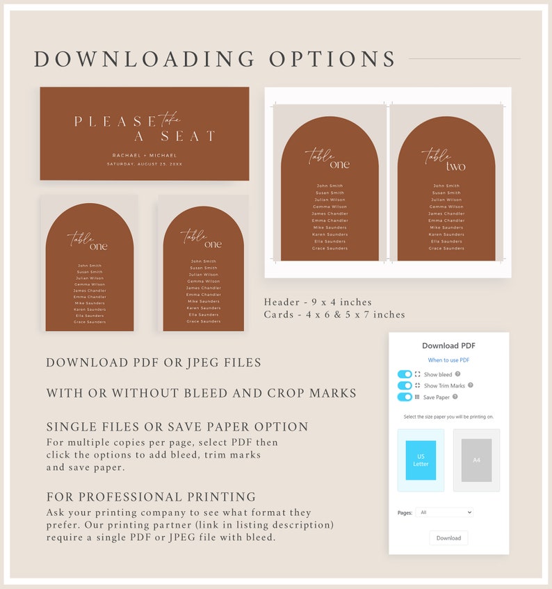 Boho Arch Editable Seating Chart Template, Terracotta Arched Minimal ...