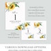Sunflower Editable Table Numbers, Printable Yellow Floral Table Numbers ...