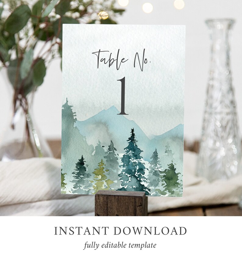 Mountains Editable Table Numbers Printable Rustic Table | Etsy