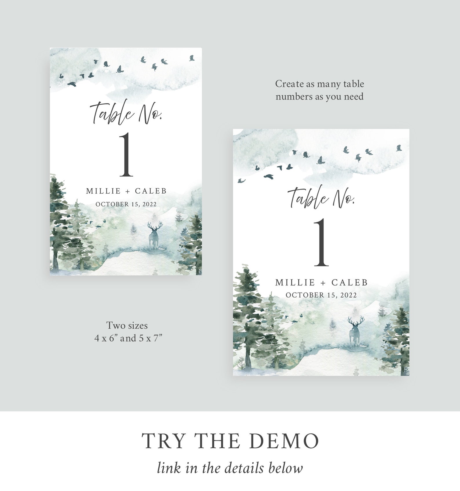 Forest Editable Table Numbers Printable Rustic Table Numbers | Etsy