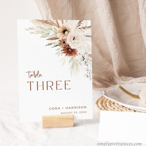 Boho Editable Table Numbers, Printable Modern Bohemian Wedding Table ...