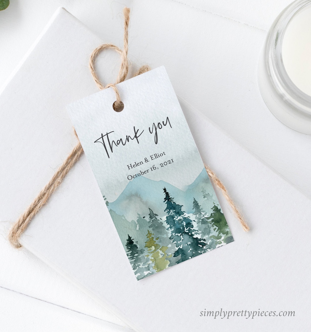 Woodland Rustic Editable Tags, Printable Mountains Favor Tags, Forest ...