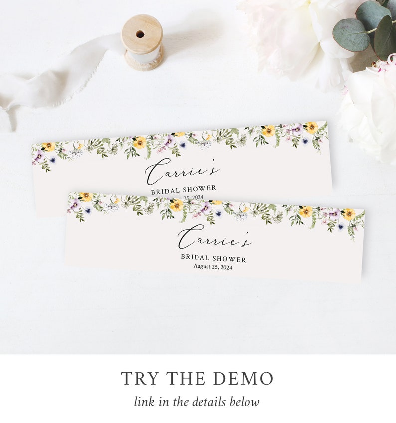 Wildflower Editable Water Bottle Labels Wild Flower Greenery - Etsy