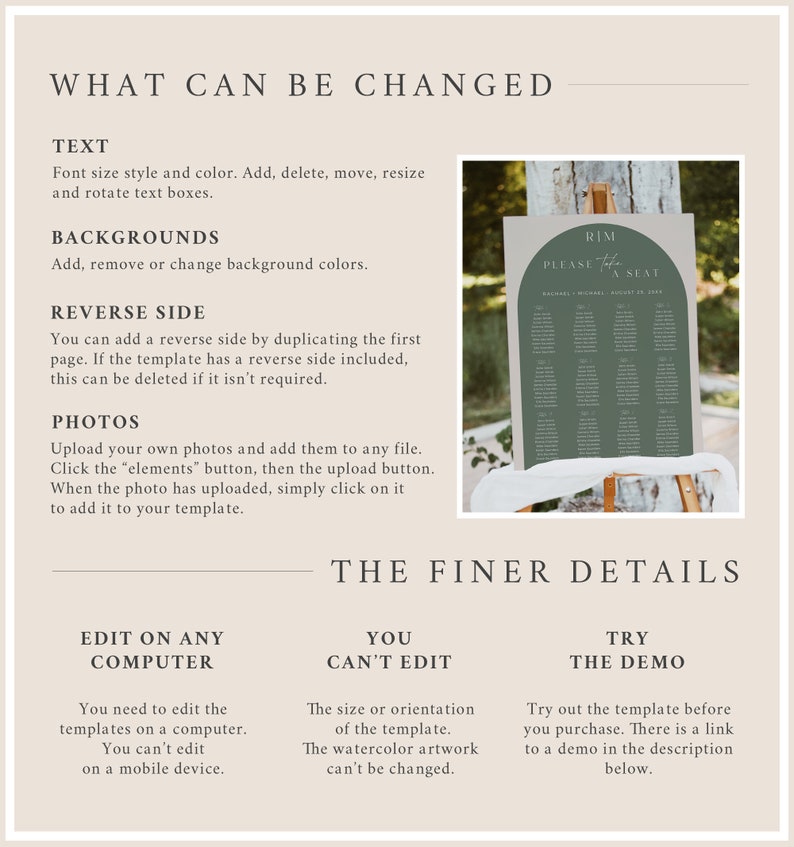 Terracotta Arch Editable Seating Chart, Boho Arched Minimalist ...